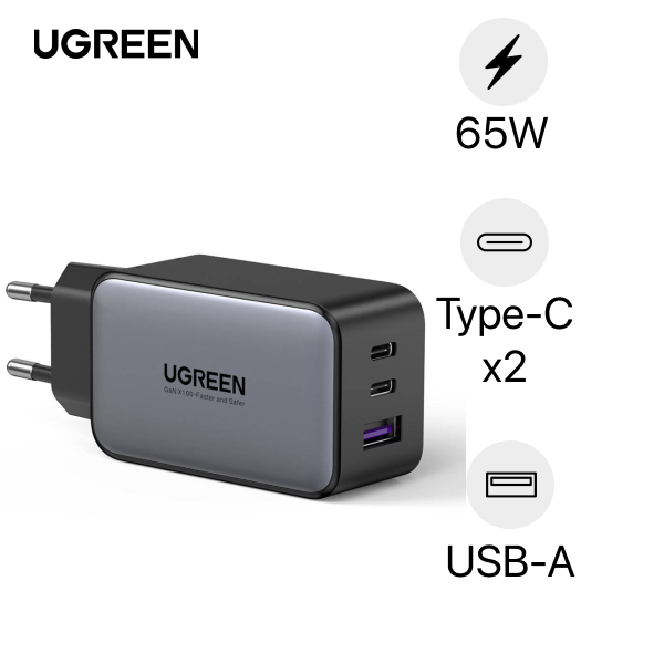 So sánh Củ sạc Ugreen GaN Nexode 3 cổng ( EU 2C 1A ) 65W CD244 10335 và Củ sạc Baseus Compact ...