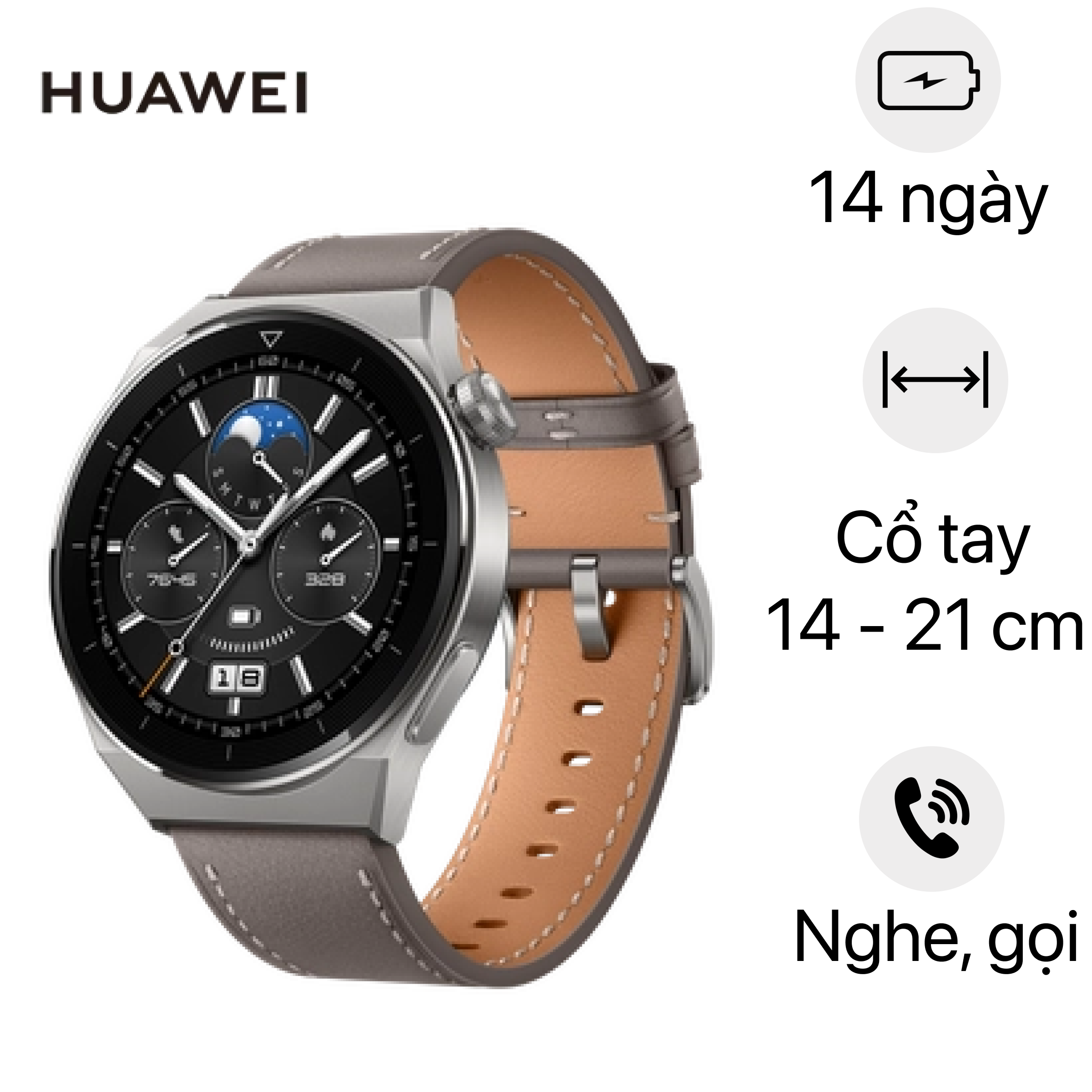 So sánh Đồng hồ thông minh Huawei Watch GT3 Pro dây da và Đồng hồ thông ...