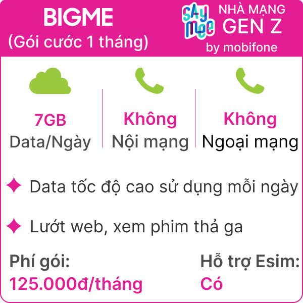 So sánh Sim Mobifone BIGME 7GB/Ngày - Gói cước 1 tháng và Sim 4G Wintel 6WIN89