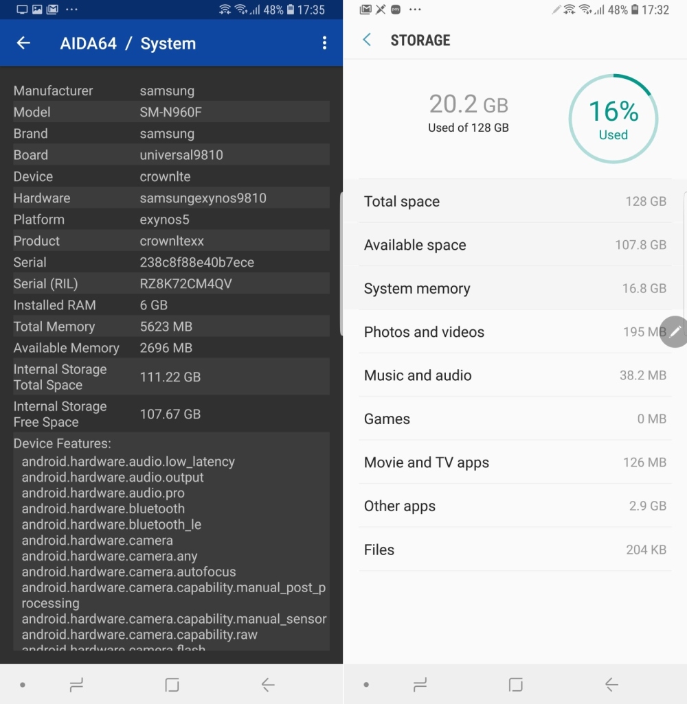 Dung lượng khả dụng thực tế của Galaxy Note9 phiên bản 128GB là bao nhiêu?