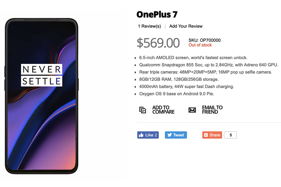 OnePlus 7 bất ngờ lộ toàn bộ thông tin cấu hình và giá bán trên trang ...