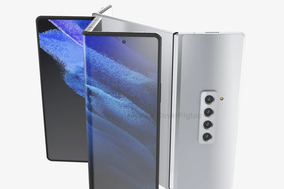 Galaxy Z Fold 3 tiếp tục lộ ảnh render với thiết kế màn hình gập ba ấn ...