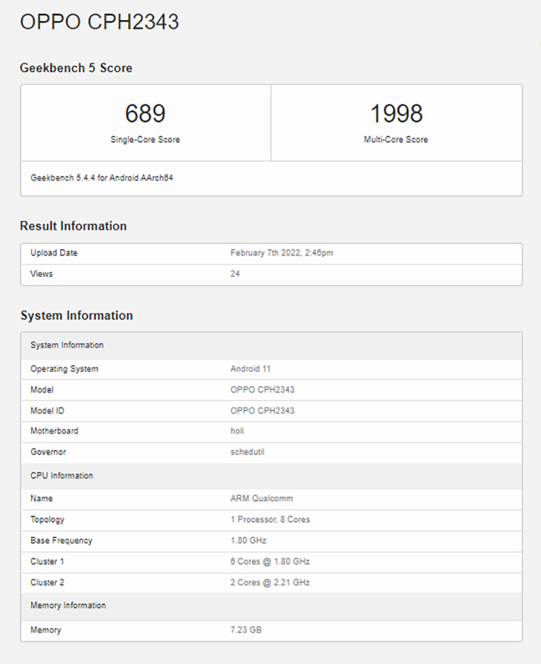 OPPO Reno7 Z 5G được phát hiện trên Geekbench với chipset Snapdragon 480+