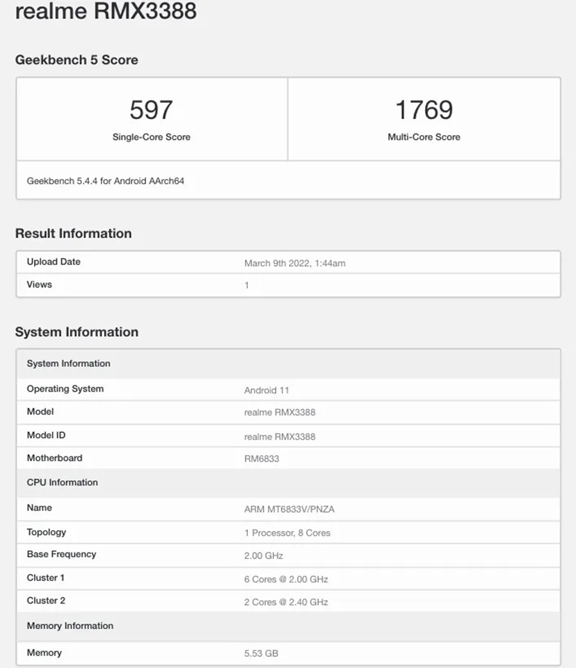 Realme 9 5G lộ diện trên Geekbench, xác nhận dùng chip Dimensity 810 và ...