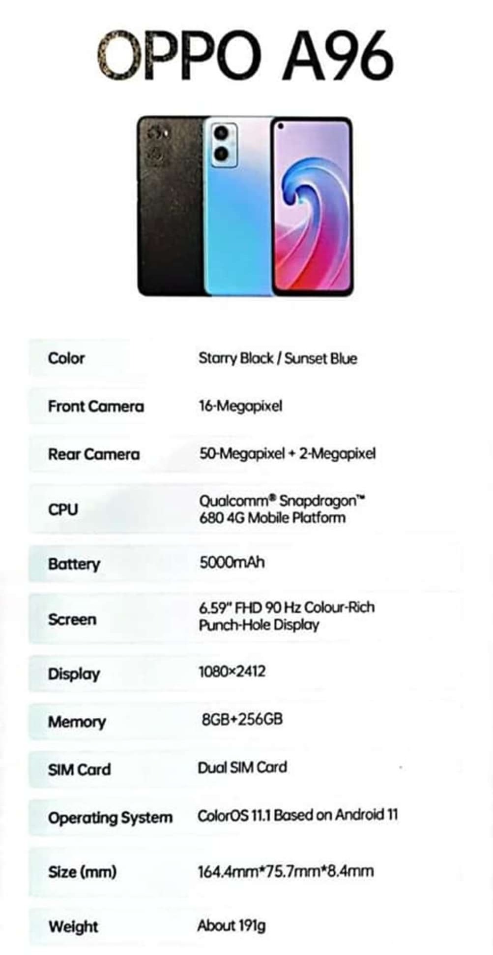 Rò rỉ hình ảnh render và hộp đựng của OPPO A96 4G