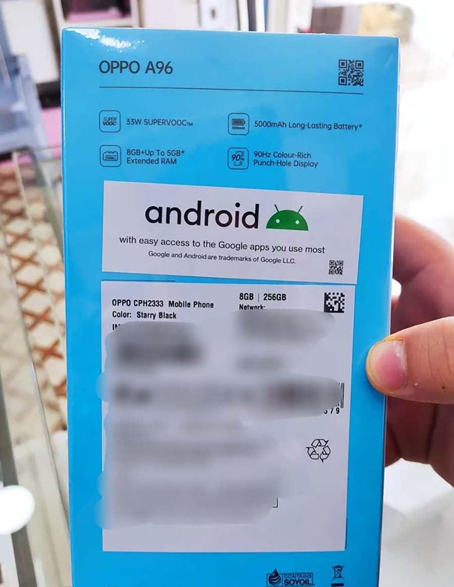Rò rỉ hình ảnh render và hộp đựng của OPPO A96 4G