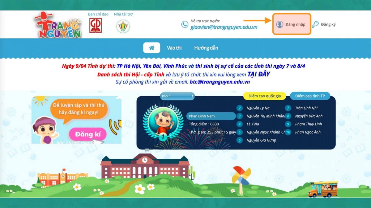 Hướng dẫn đăng nhập thi Trạng Nguyên Tiếng Việt mới nhất
