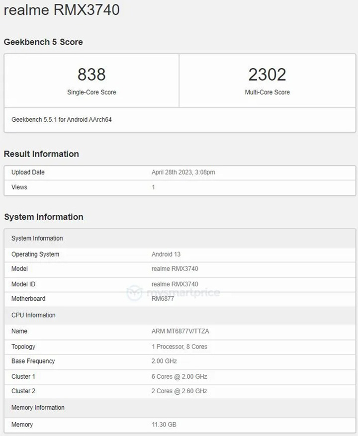 Realme 11 Pro+ 5G với chip Dimensity 7050, RAM 12GB lộ hiệu năng ấn tượng trên Geekbench